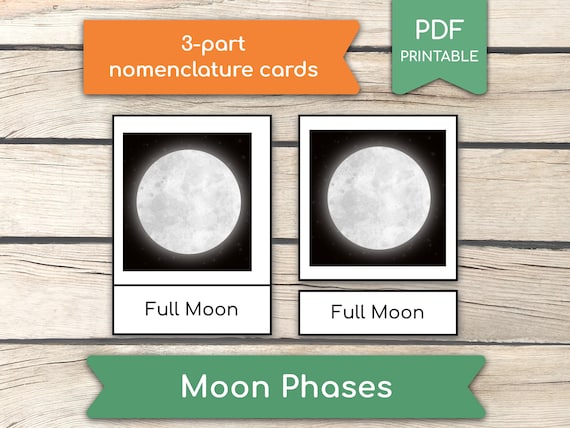 Phases Of The Moon Montessori 3 Part Nomenclature Cards Visual