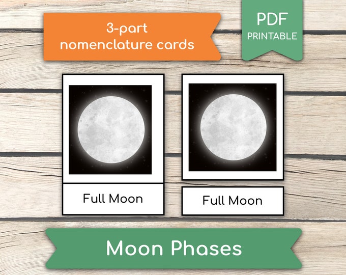Moon Phases 3-part Cards: Montessori Flashcards (PDF Printables) - Etsy