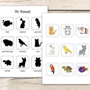 Pet Animals Shadow Matching Game, Pet Animals Worksheet, Matching ...