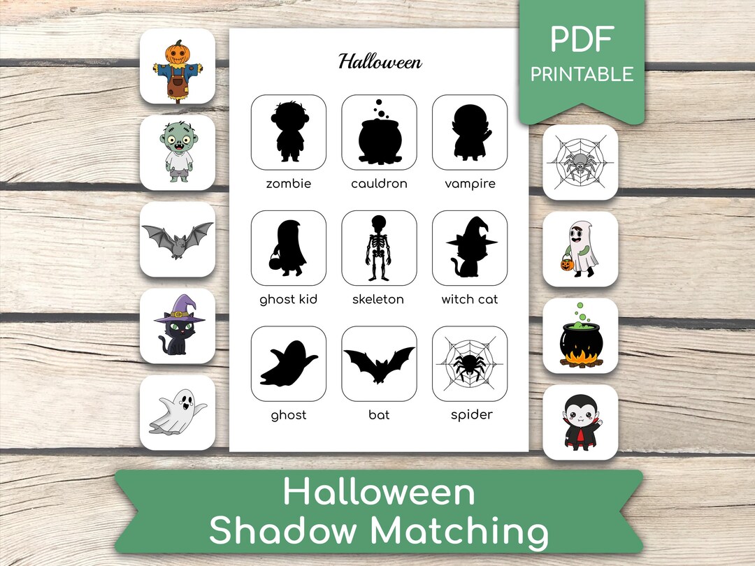 Halloween Shadow Matching Game, Halloween Worksheet, Matching Activity ...