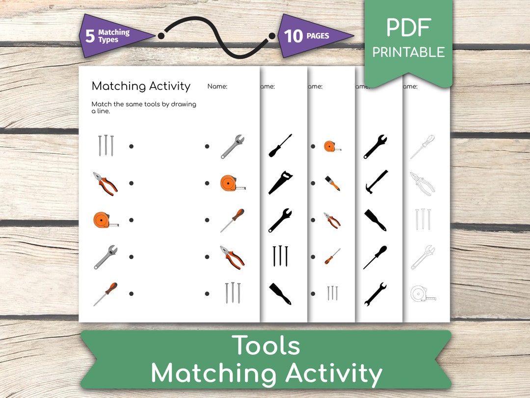 Tools Matching Activity 5 Different Types Worksheet • 10 Pages ...