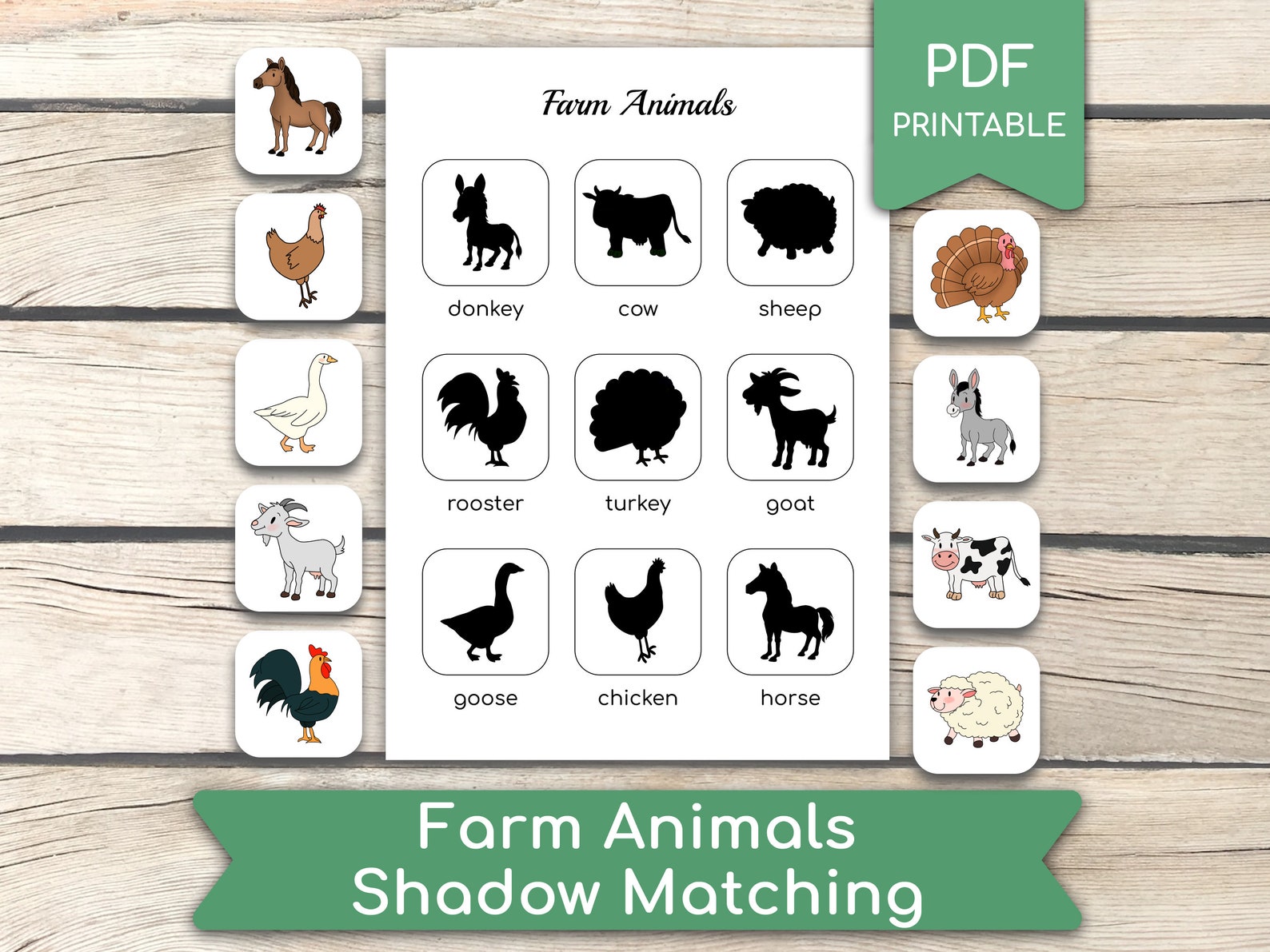 Farm Animals Shadow Matching Game, Farmanimals Worksheet, Matching ...