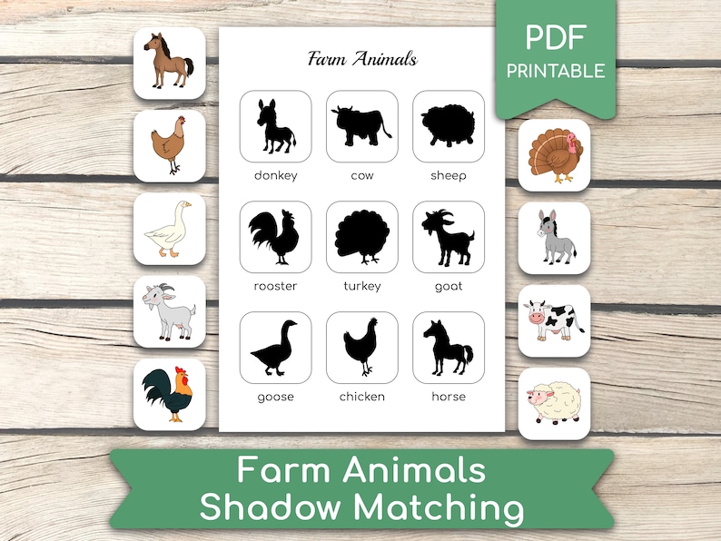 Farm Animals Shadow Matching Game, Farmanimals Worksheet, Matching ...
