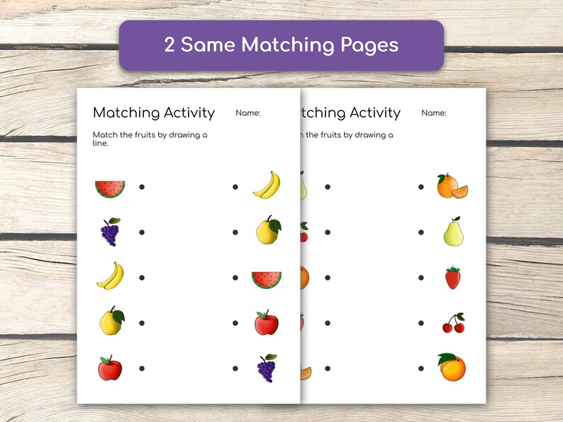 Fruits Matching Activity 5 Different Types Worksheet 10 Pages ...