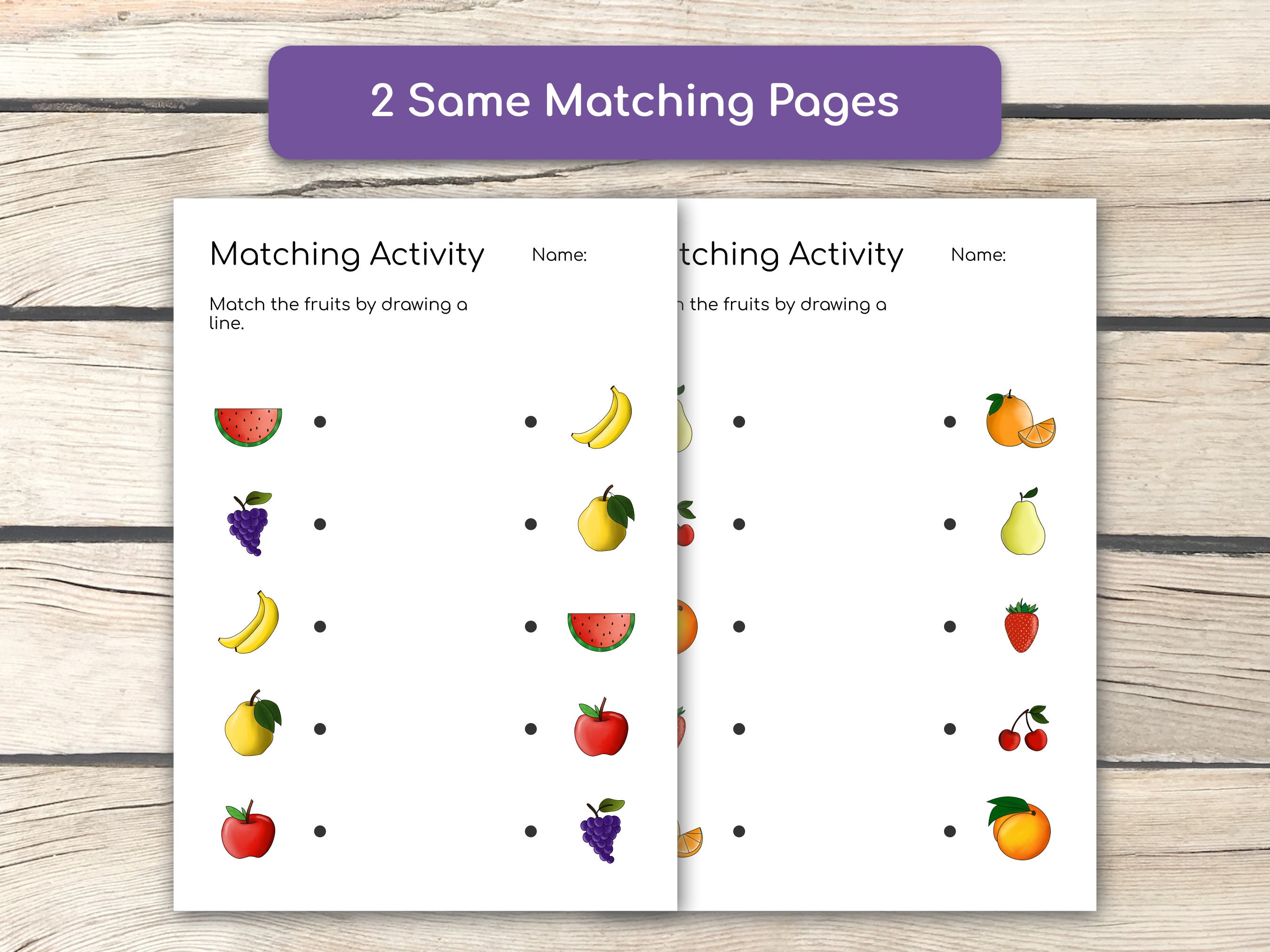 Fruits Matching Activity 5 Different Types Worksheet 10 Pages ...