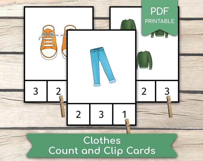 Clothes Counting Cards (1-10): Montessori Clip Cards (PDF Printables ...