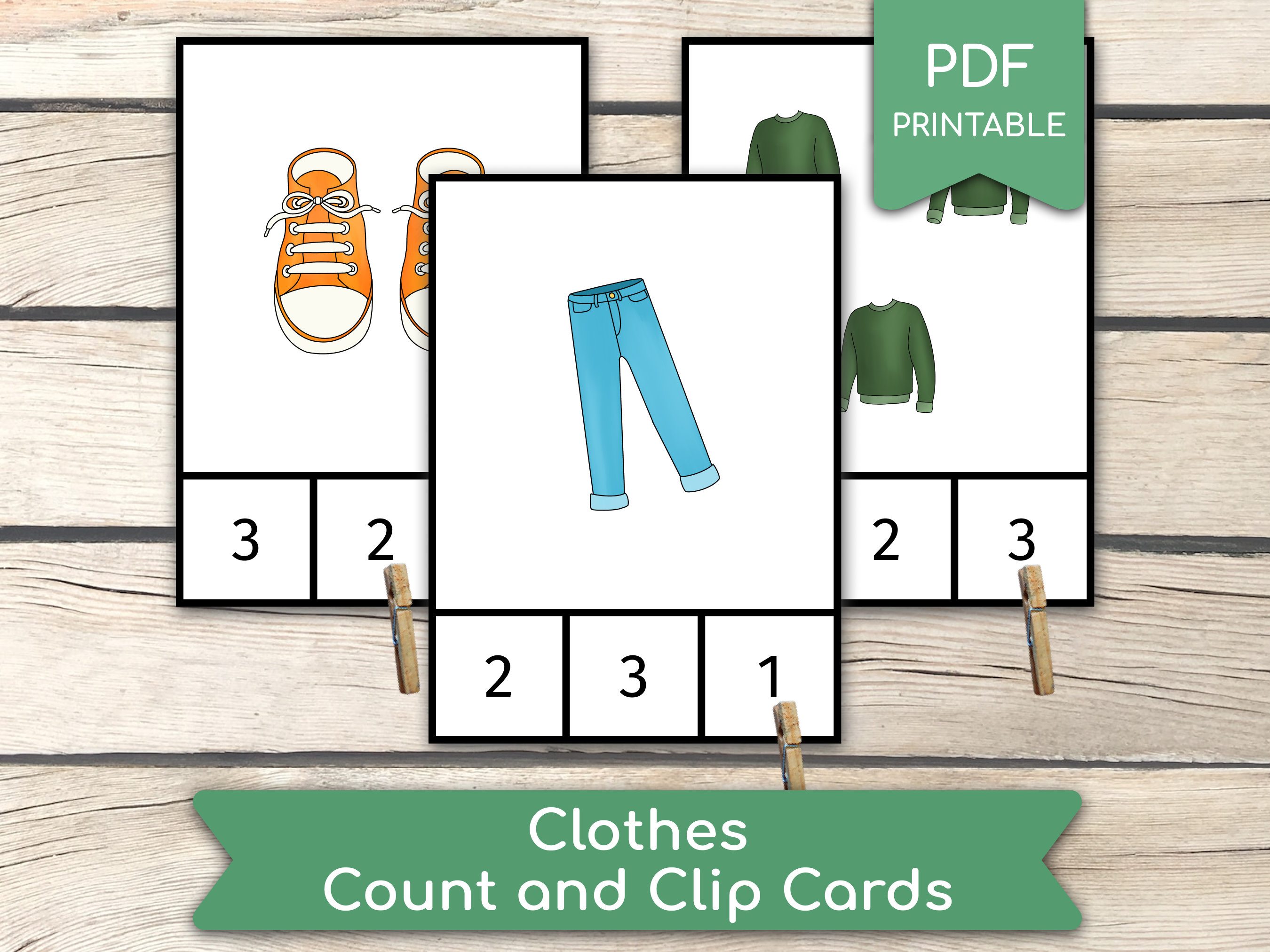 Clothes Counting Cards (1-10): Montessori Clip Cards (PDF Printables ...