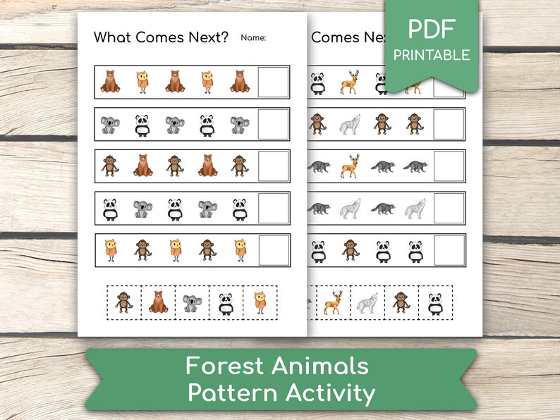 WHAT COMES NEXT Forest Animals Worksheet, Pattern Activity, Educational ...
