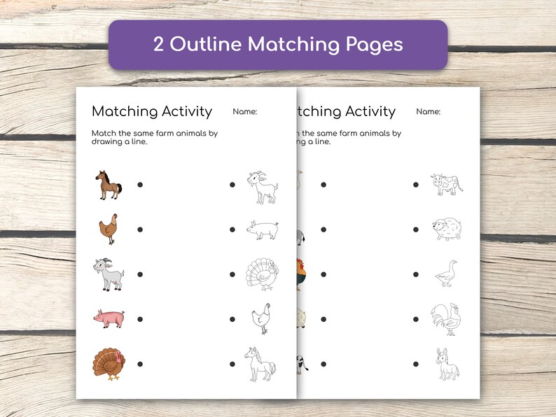 Farm Animals Matching Activity 5 Different Types Worksheet • 10 Pages ...