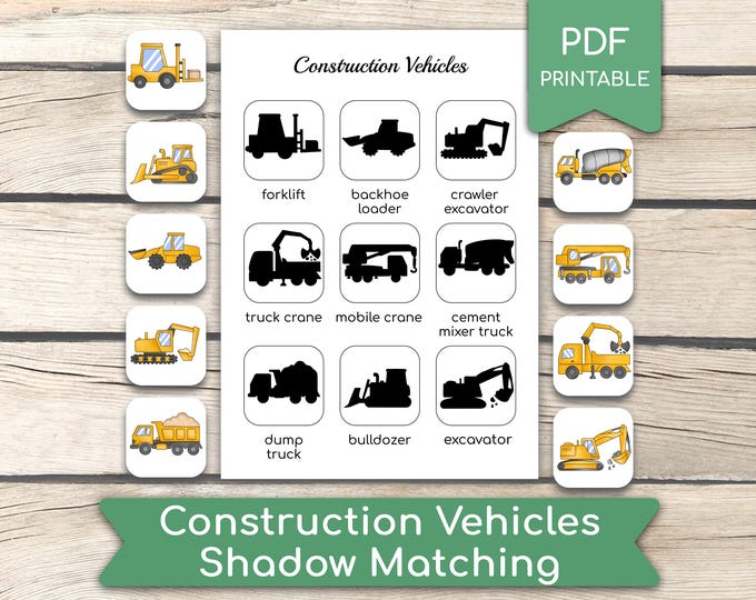 Vehicle Shadow Matching Cards. Montessori Toddler Printable. Preschool ...