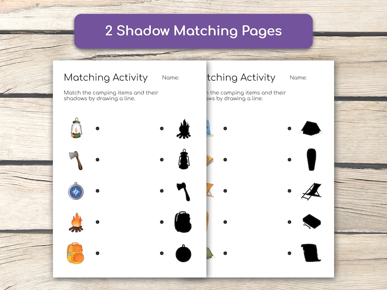 Camping Matching Game: Preschool Activity Worksheet (PDF Printables) - Etsy