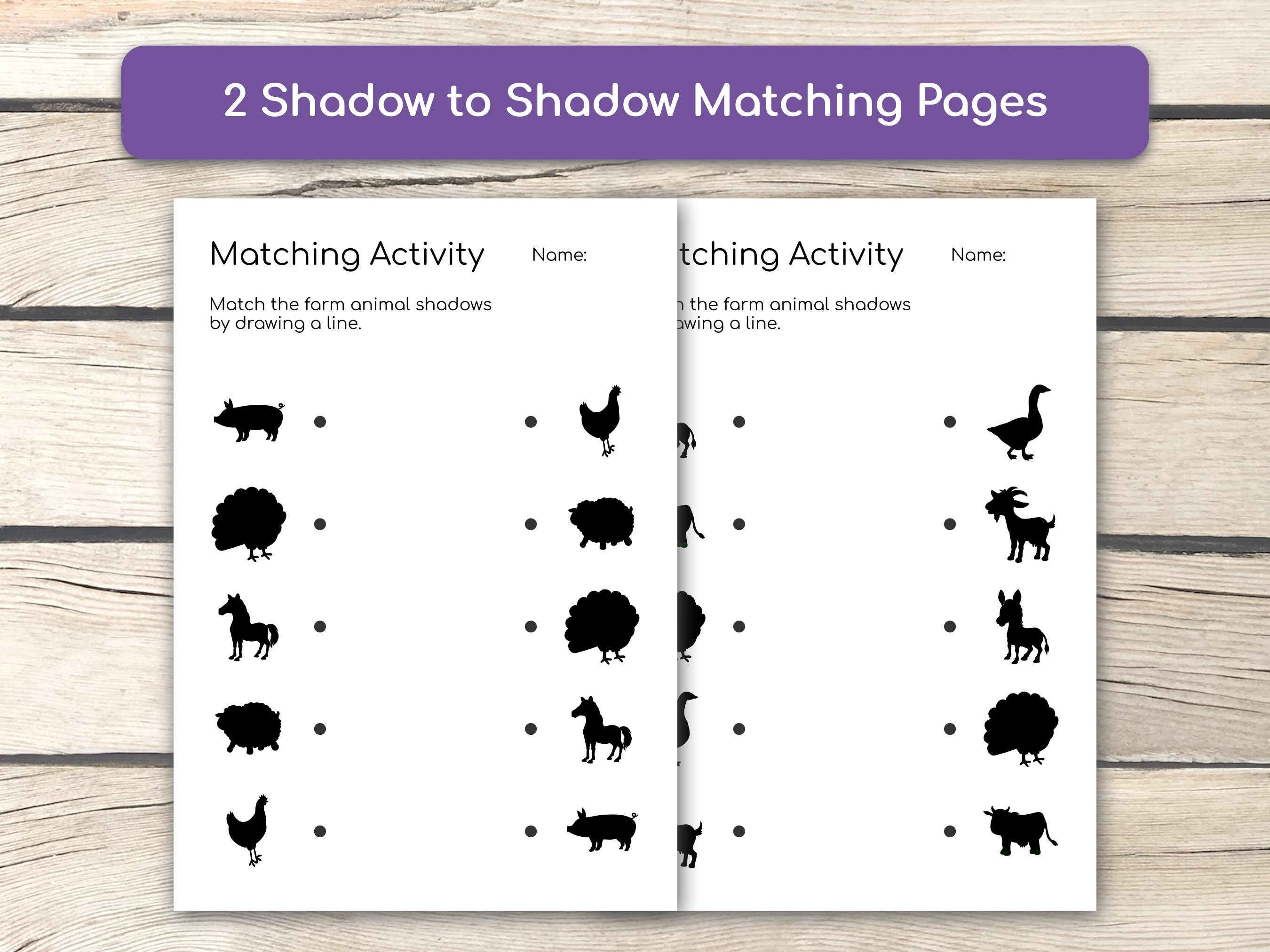Farm Animals Matching Activity 5 Different Types Worksheet • 10 Pages ...