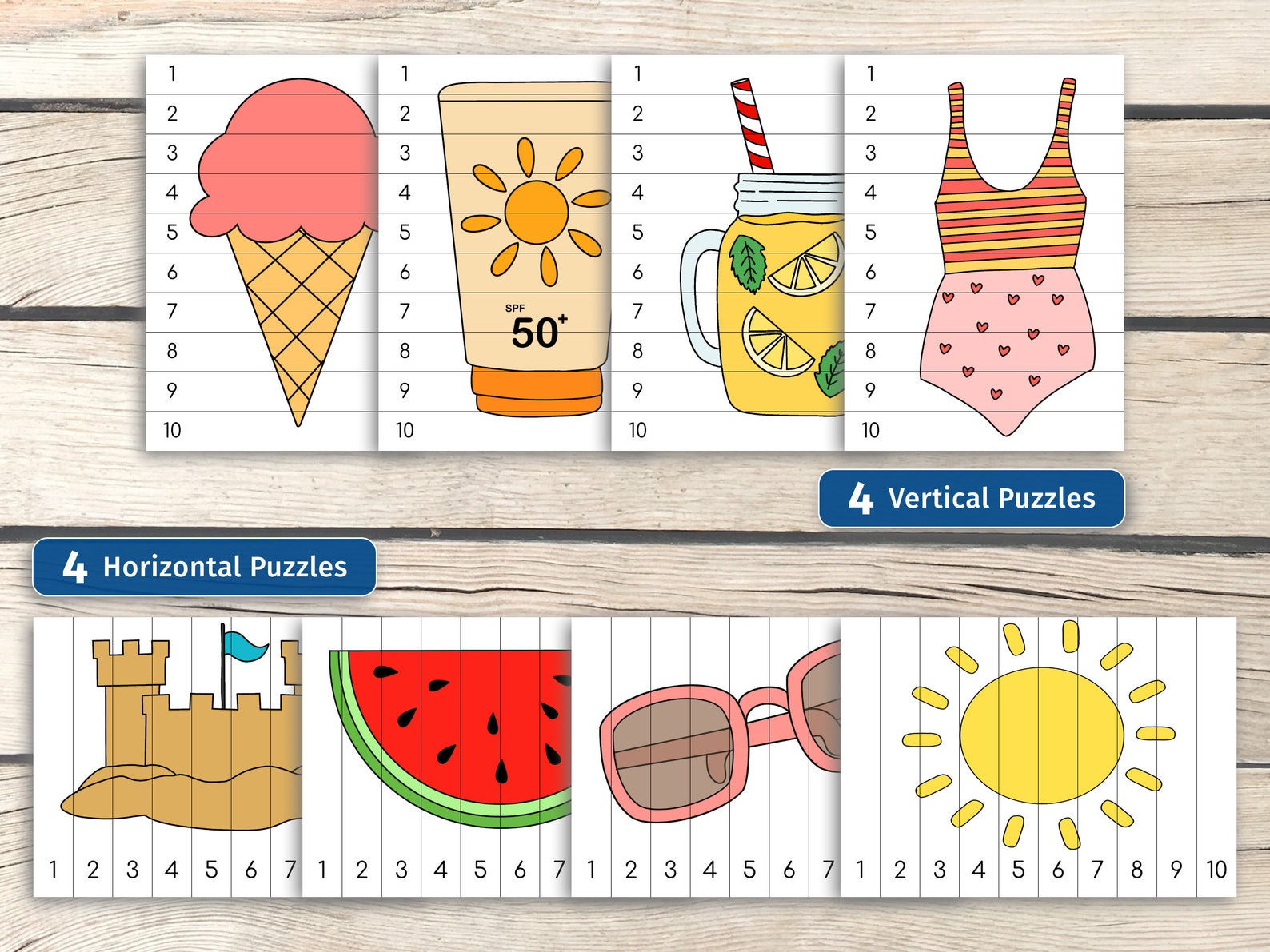 Summer 1-10 Puzzles, Summer Activity, Summer Number Puzzles, Puzzles ...