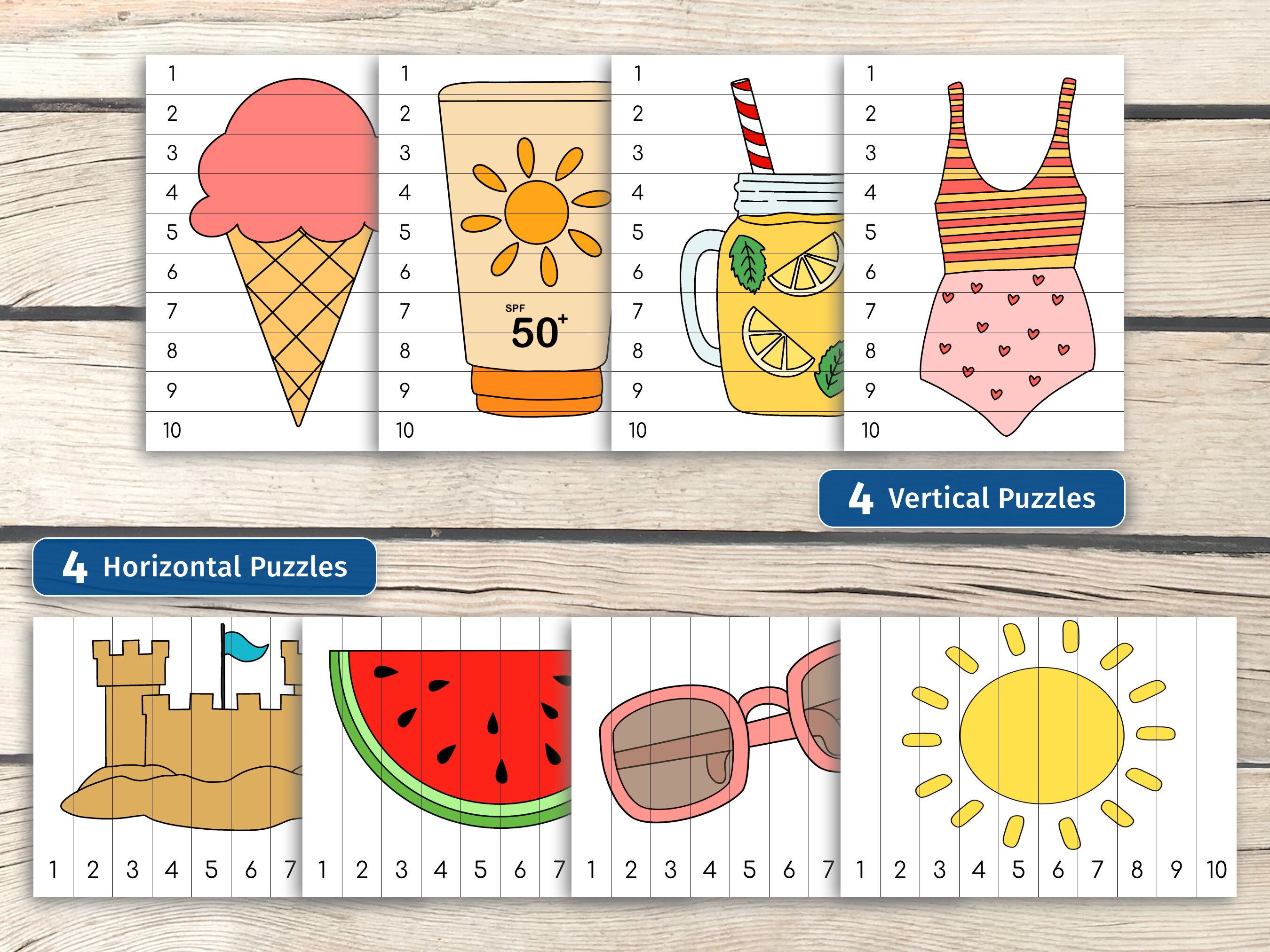 Summer 1-10 Puzzles, Summer Activity, Summer Number Puzzles, Puzzles ...