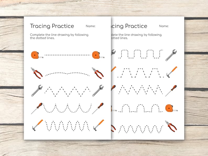 Tools Line Tracing Practice: Preschool Handwriting Activity (PDF ...