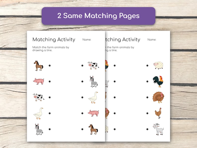 Farm Animals Matching Activity 5 Different Types Worksheet • 10 Pages ...