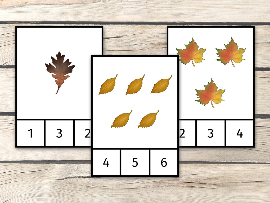 Fall Leaves Counting Cards: Montessori Preschool Activity (PDF ...