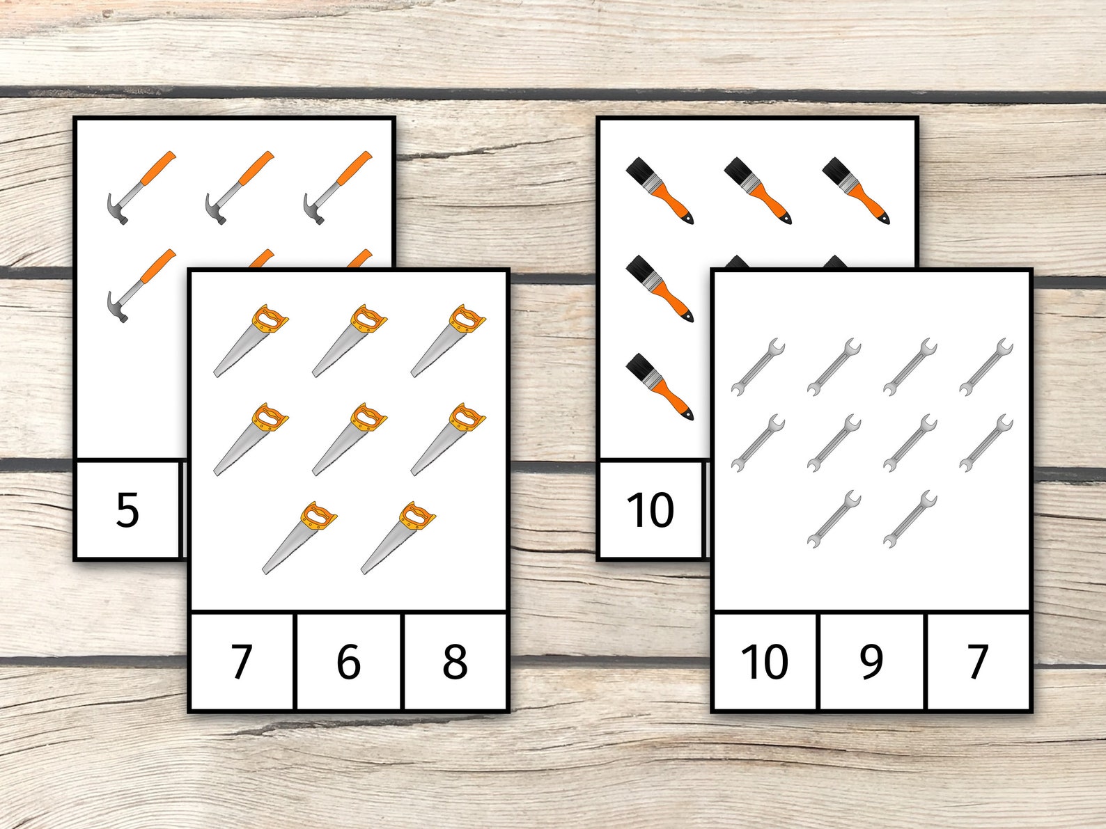 Tools Counting Montessori Cards: Preschool Learning (PDF Printables) - Etsy