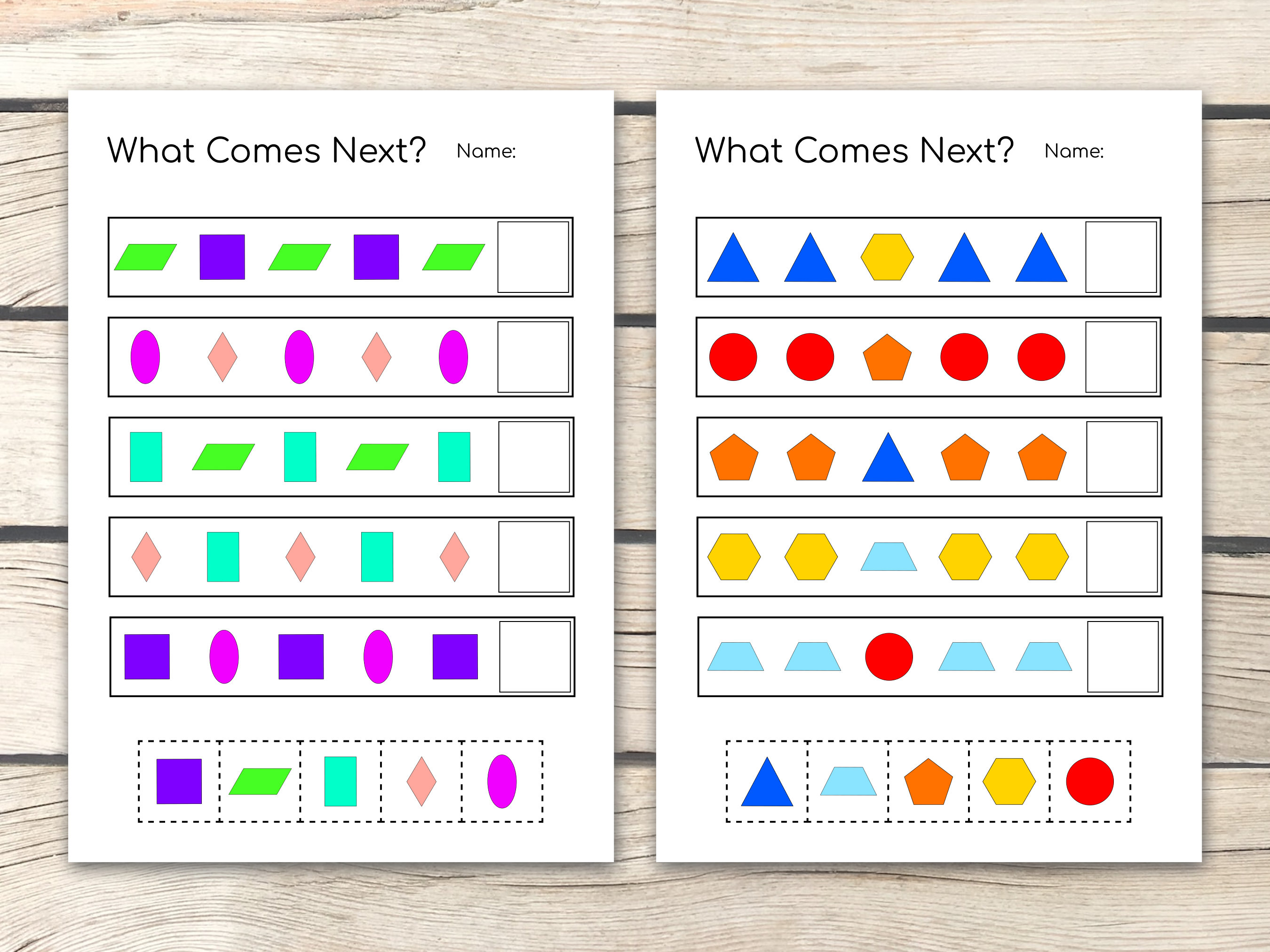 WHAT COMES NEXT Geometric Shapes Worksheet, Pattern Activity ...