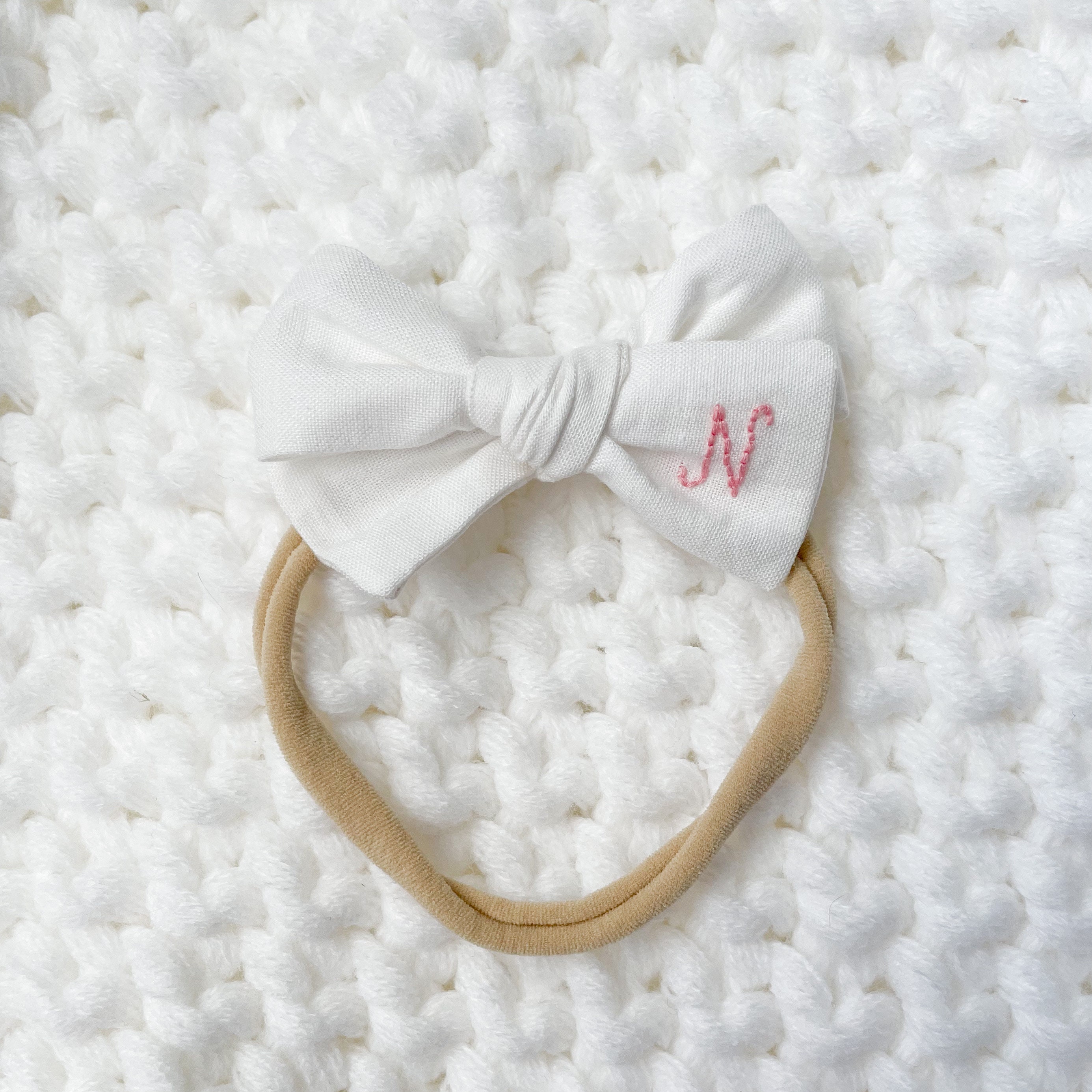 Initial Uppercase Letter Embroidered Nylon Headband, Newborn Baby Bow ...
