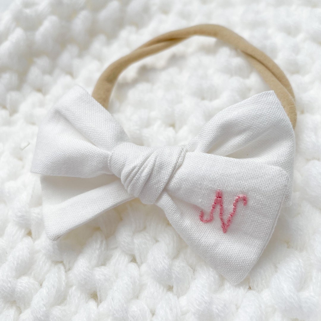 Initial Uppercase Letter Embroidered Nylon Headband Newborn - Etsy