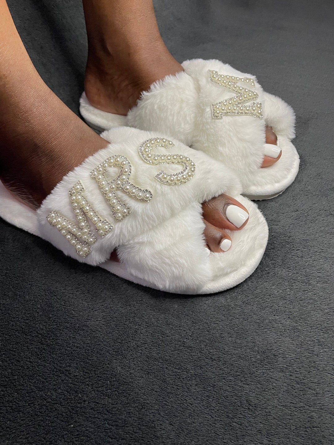 Fluffy Personalised Bridal Slippers - Etsy
