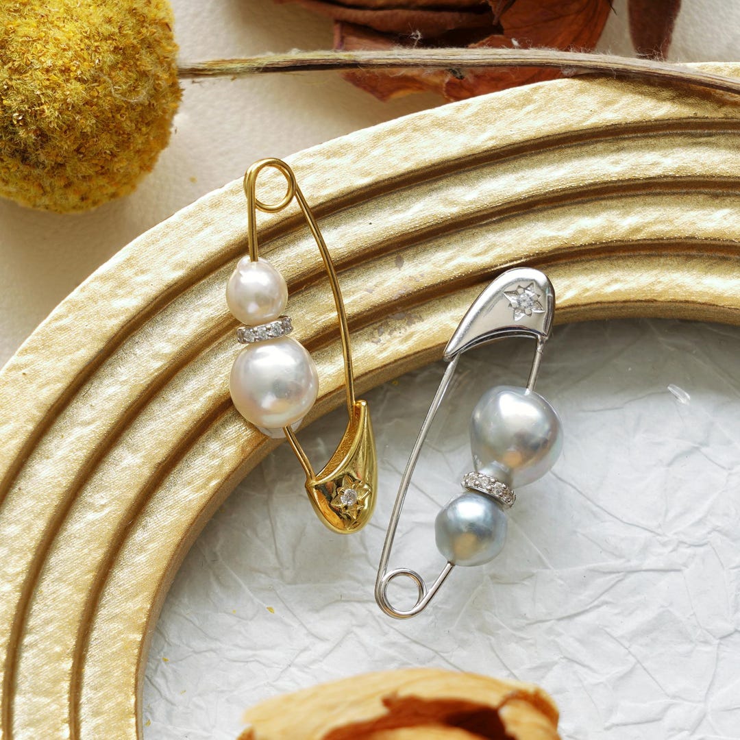 Akoya Pearl Brooch: Sterling Silver Safety Pin Earring, Pendant - Etsy