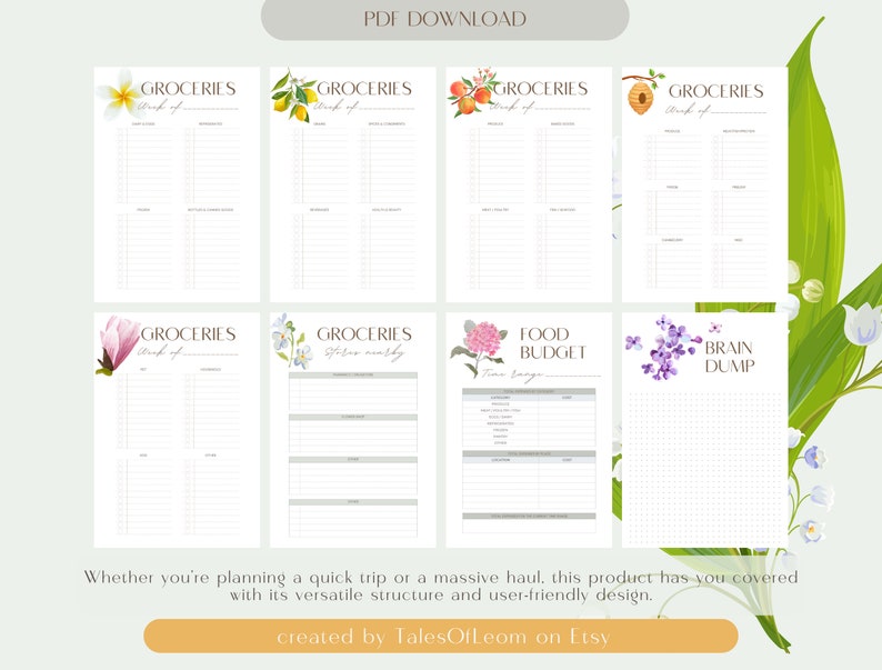 Weekly Grocery List and Food Budget Tracker Meal Planning, Grocery ...