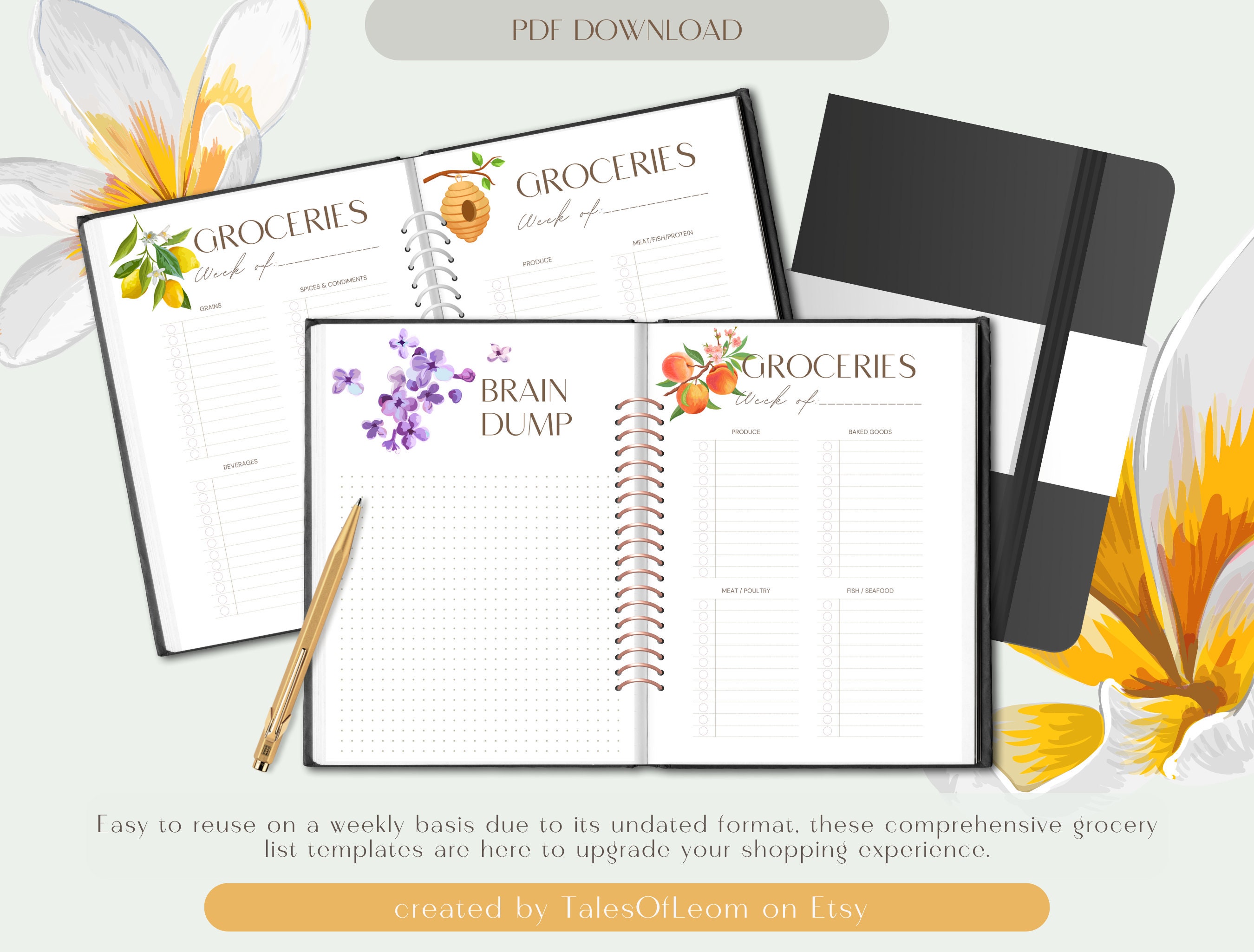 Weekly Grocery List and Food Budget Tracker Meal Planning, Grocery ...
