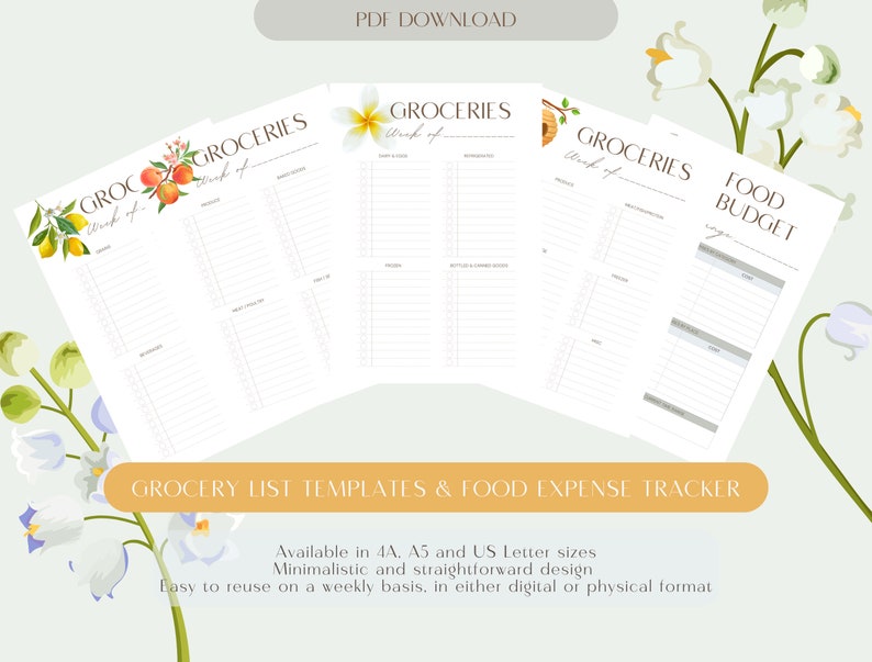 Weekly Grocery List and Food Budget Tracker Meal Planning, Grocery ...