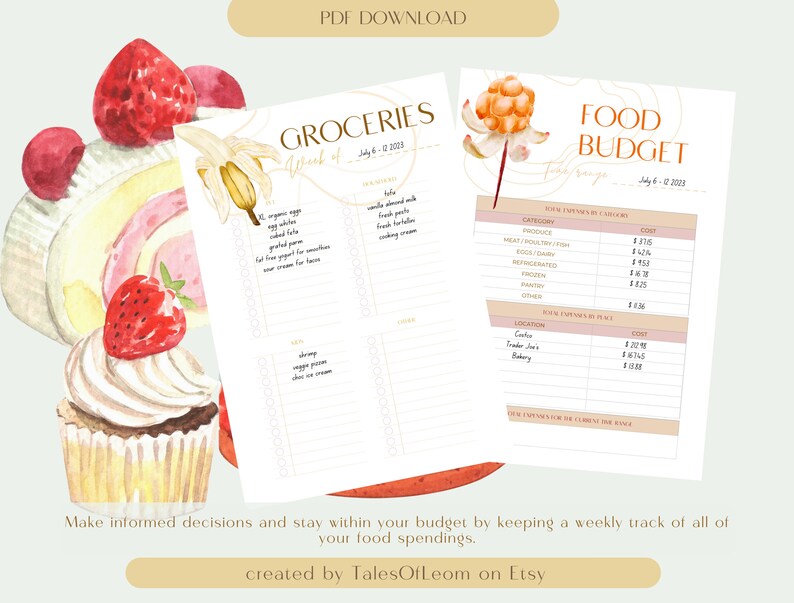 Weekly Grocery List and Food Budget Tracker Meal Planning - Etsy