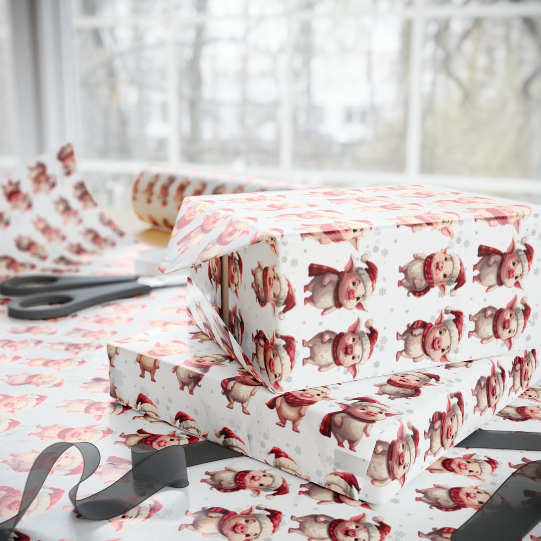 Xmas Pig Wrapping Paper Snowflakes and Pigs Wearing Christmas - Etsy