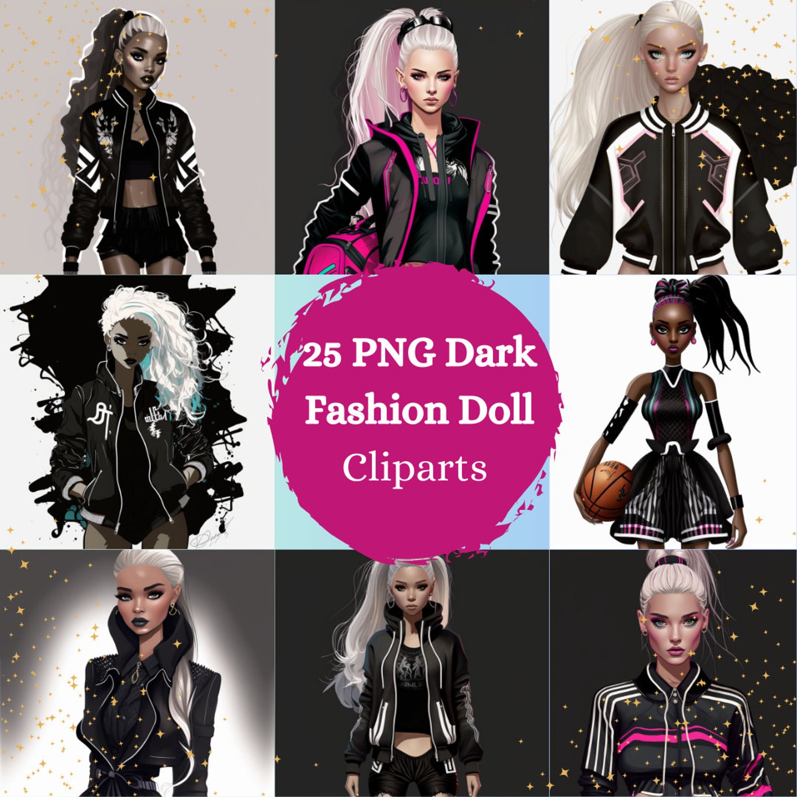 Dark Fashion Doll Graphics, Doll Clipart Bundle, Girl Doll Png 25 ...