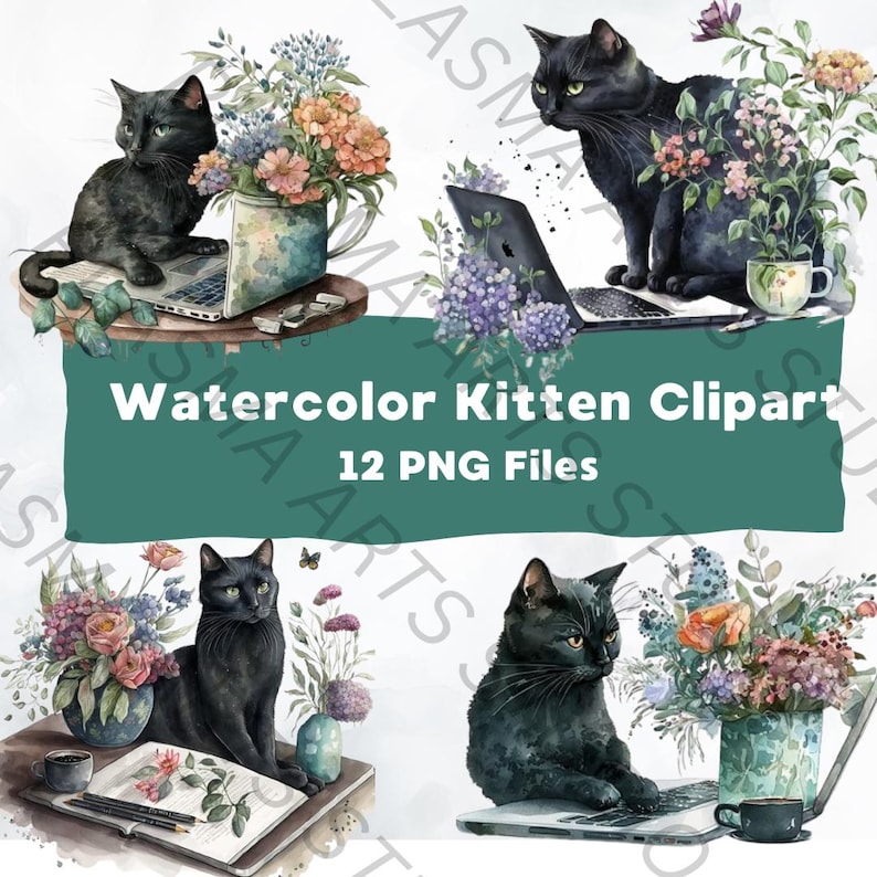 Watercolor Kitten Clipart: 12 PNG Cat Illustrations (digital Images) - Etsy