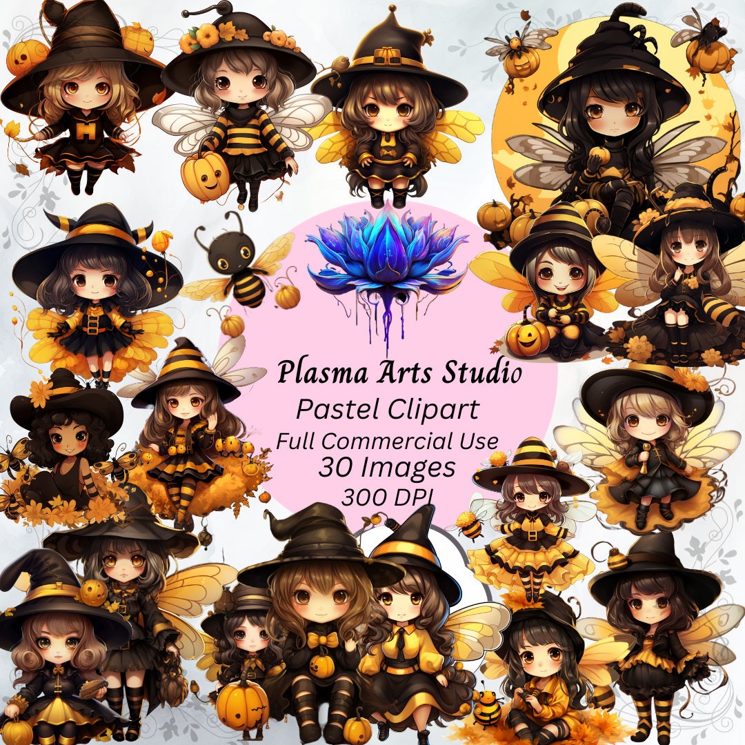 Anime Honey Witch Bee Pastel Halloween Clipart Bundle, Halloween Png ...