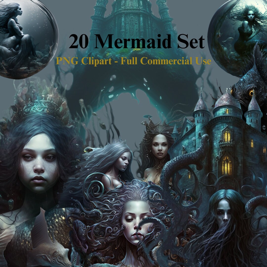 Dark Fantasy Mermaid Clipart: Witches PNG Bundle (commercial Use) - Etsy