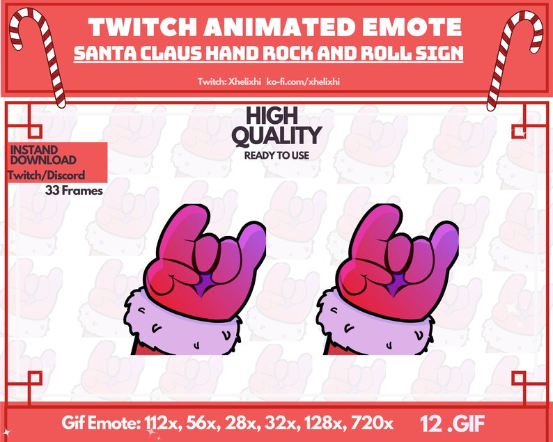 ROCK AND ROLL Santa Animated Emote, Rock and Roll Sign Emote, Christmas ...