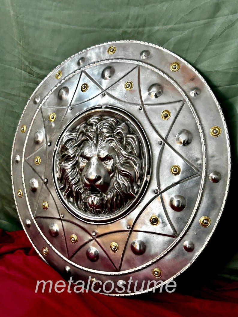 Medieval Royal Lion Crest Shield – Medieval Metal Round Shield With ...