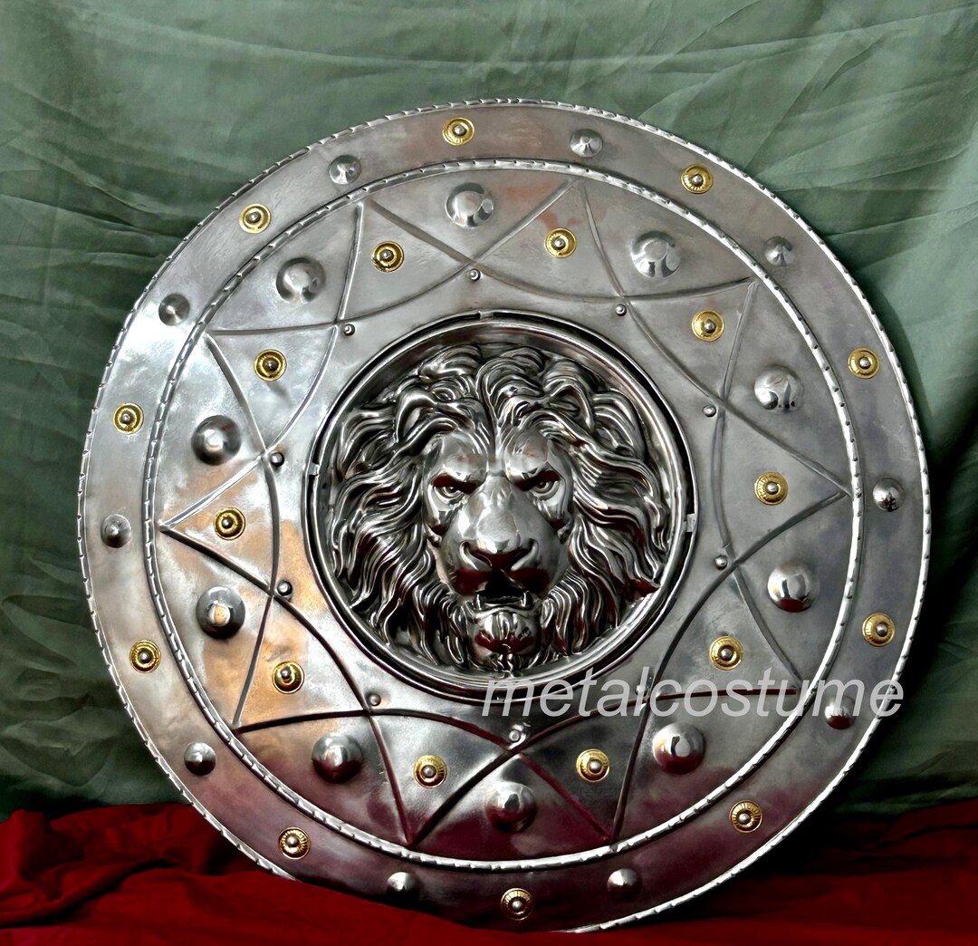 Medieval Royal Lion Crest Shield – Medieval Metal Round Shield With ...