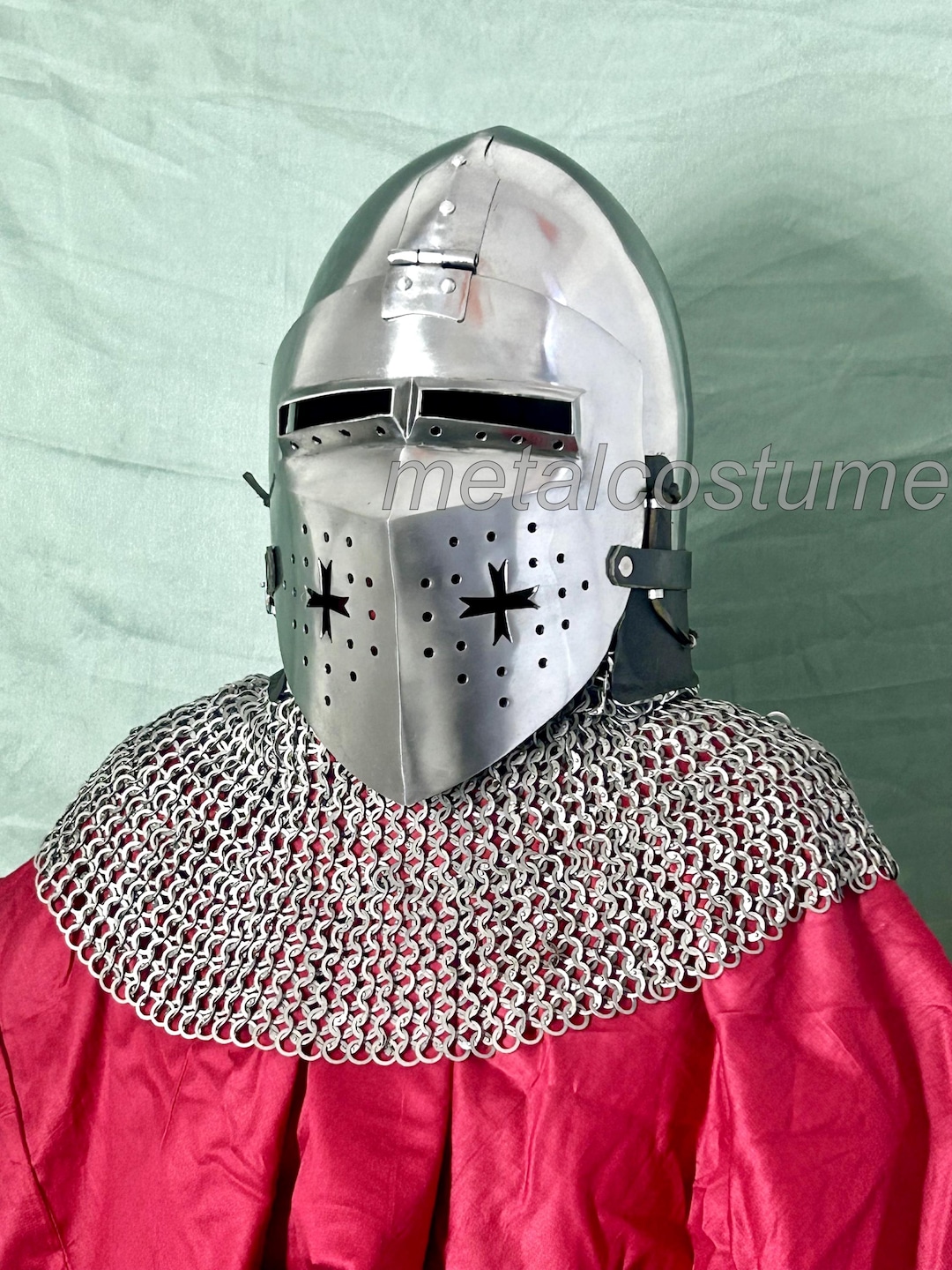 Crusader Great Helm With Chainmail Aventail – Medieval Knight Armor for ...