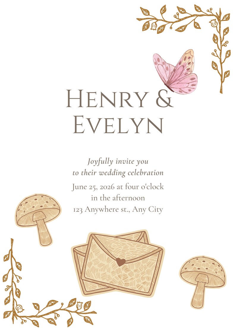 Digital Cottagecore Wedding Invitation. Mushroom Woodsy Invitation ...