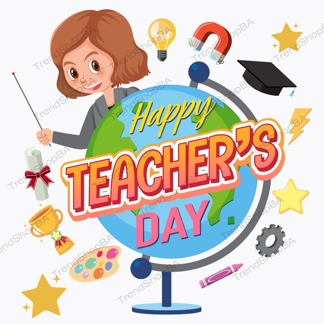 Happy World Teachers' Day PNG and SVG both White and No Background - Etsy