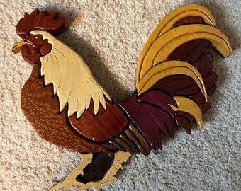Intarsia Wooden Mosaic Rooster Wall Hanging by Hans Boecher - Etsy