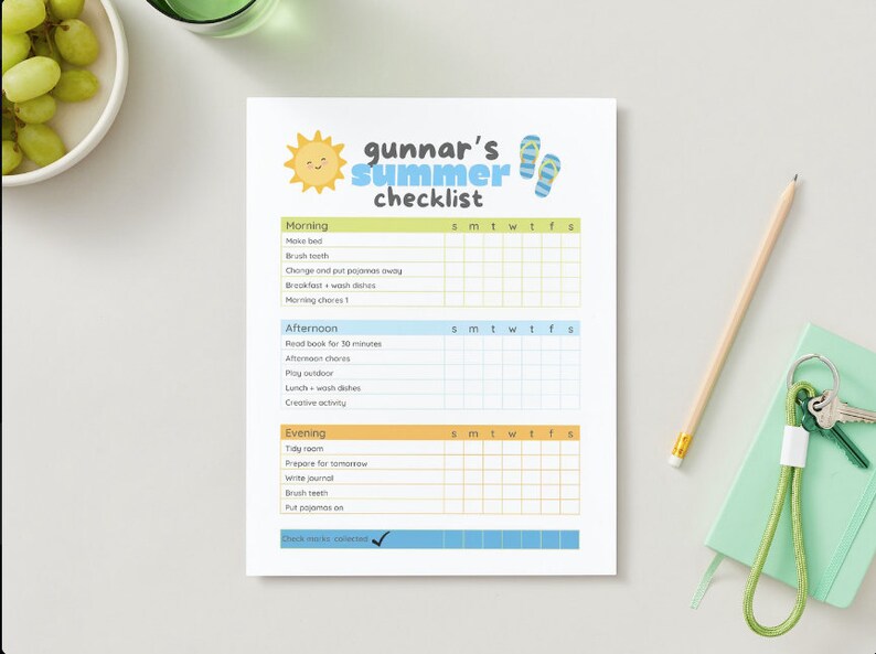 Customizable Printable Summer Checklist, Routine Checkist for Children ...