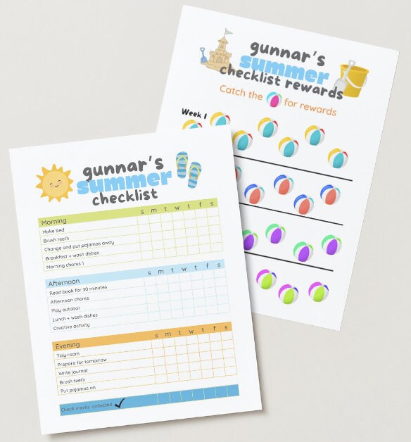 Customizable Printable Summer Checklist, Routine Checkist for Children ...