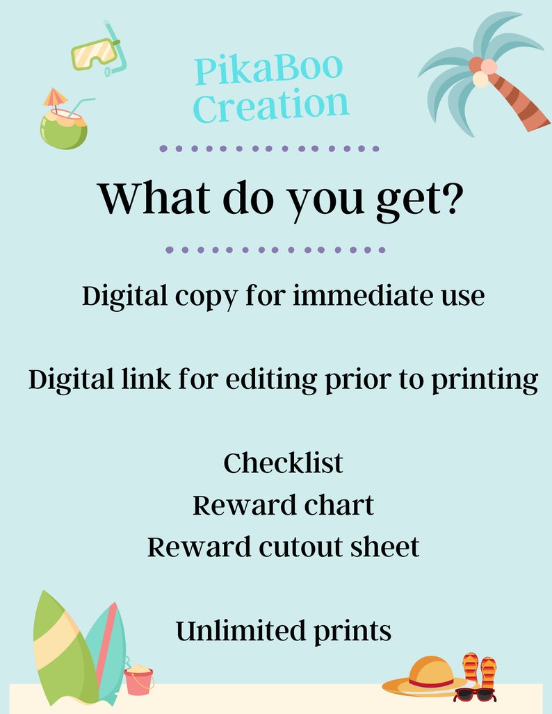 Customizable Printable Summer Checklist, Routine Checkist for Children ...