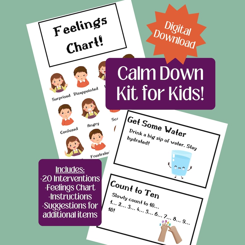 Printable Calm Down Kit 20 Interventions and Tools to Help Kids ...