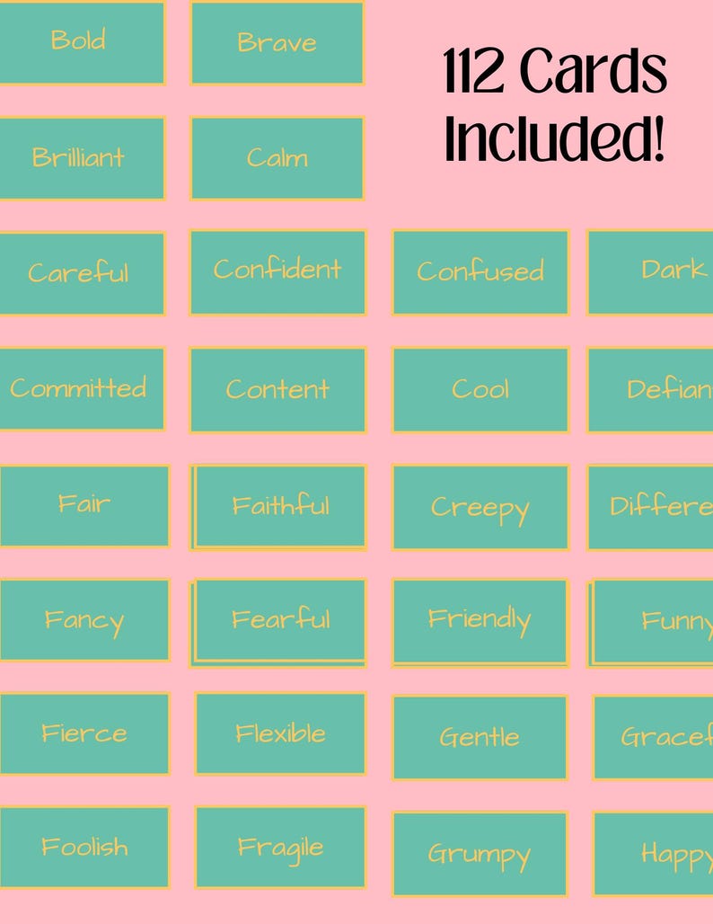 Printable Character Cards for Kids 112 Characteristics and Values Sort ...