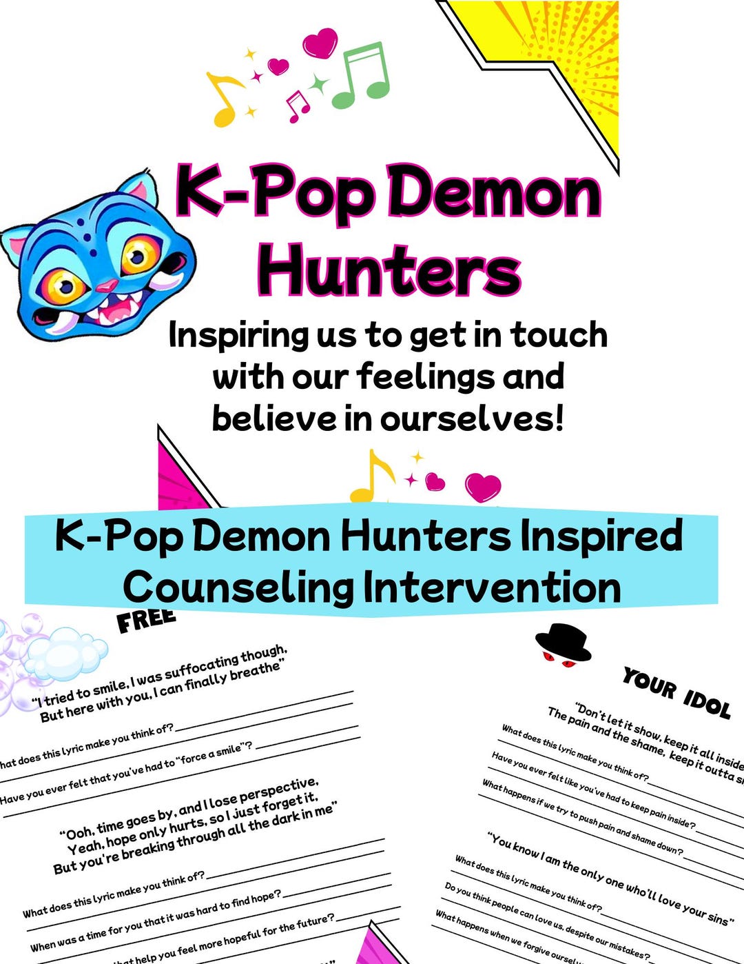 K-pop Demon Hunters Inspired Therapy Intervention K-pop Lyrics SEL ...
