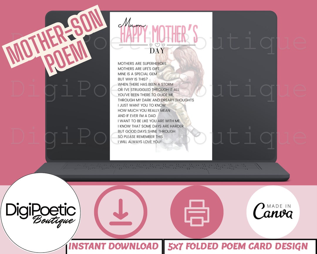 Personalised Mother's Day Poem Card From Son With Watercolour ...